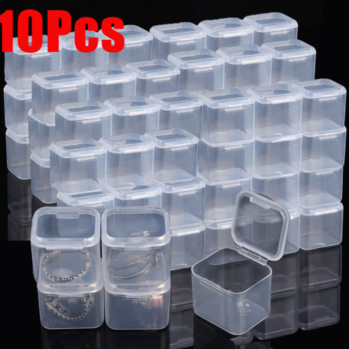 10Pcs Mini Storage Box Transparent Square Plastic Box Earrings Jewelry Packaging Storage Small ...