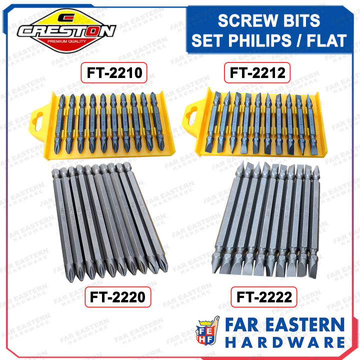 CRESTON Screwdriver Screw Bit Set Flat | Phillips 65mm | 100mm CRAC ...