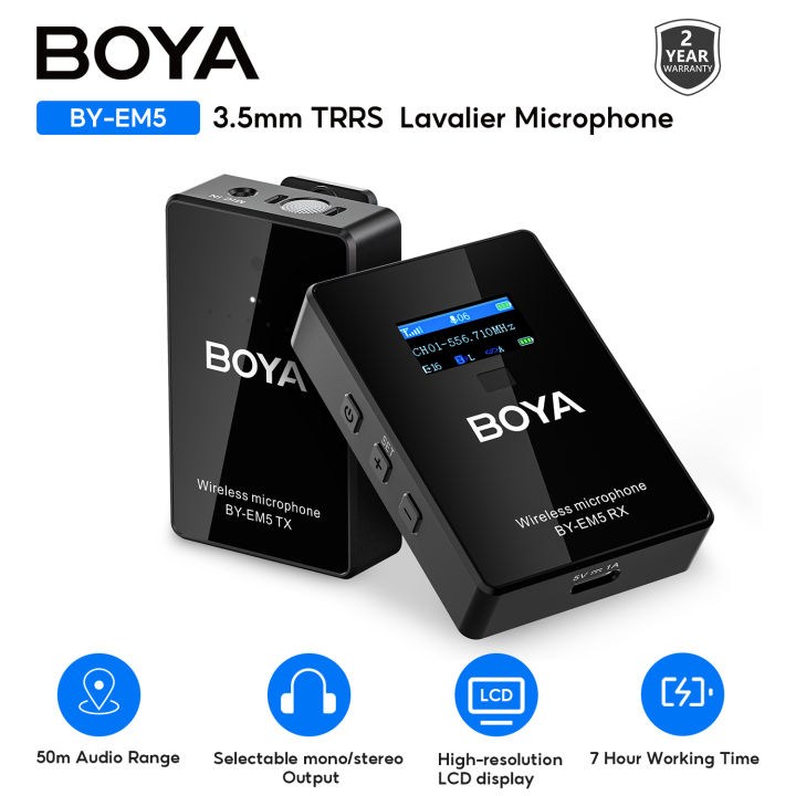 BOYA BY-EM5-K1 UHF Professional Wireless Lavalier Microphone with LCD ...