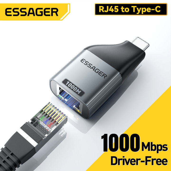 Essager 1000 Mbps Network Ethernet to Type C Adapters Type-C 100 Mbps ...