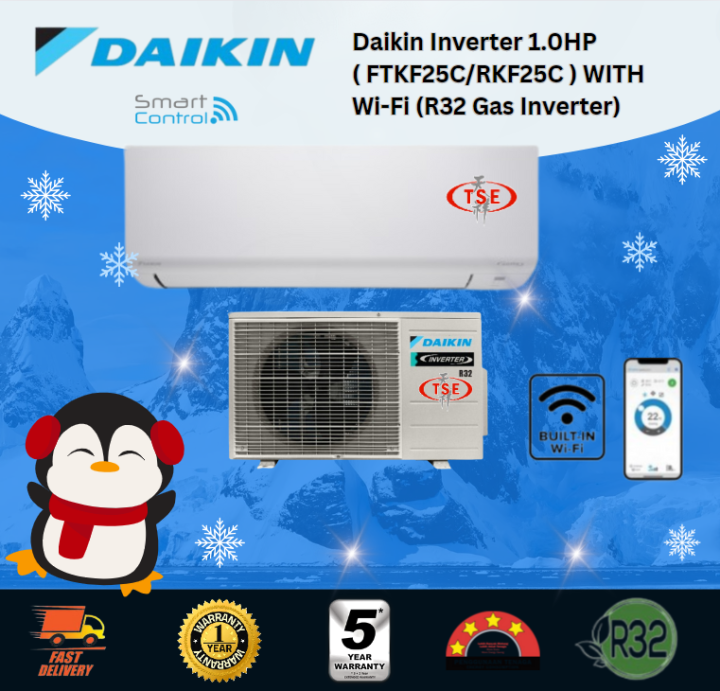 Daikin (FTKF25C/RKF25C) 1.0HP Inverter Wall Mounted Air Conditioner (R32) (With Wifi) | Lazada