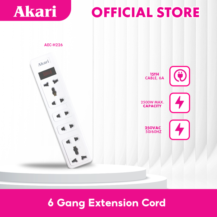 Akari 6 Gang Extension Cord (AEC-H226) | Lazada PH