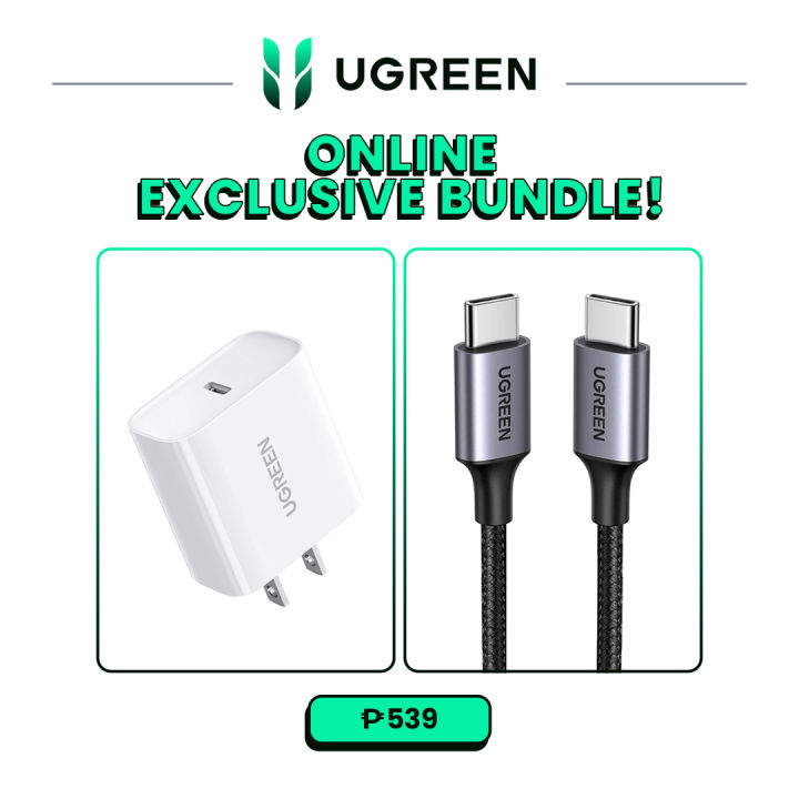 UGREEN Bundle Quick Charge USB C 20W + USB-C to C 1M Cable - PH | Lazada PH