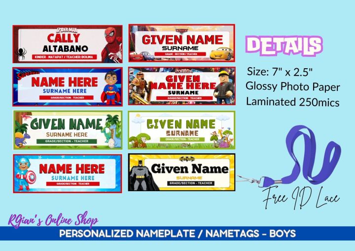 CUSTOMIZED LAMINATED NAME TAG / NAME PLATE FOR KIDS (BACK TO BACK WITH ...