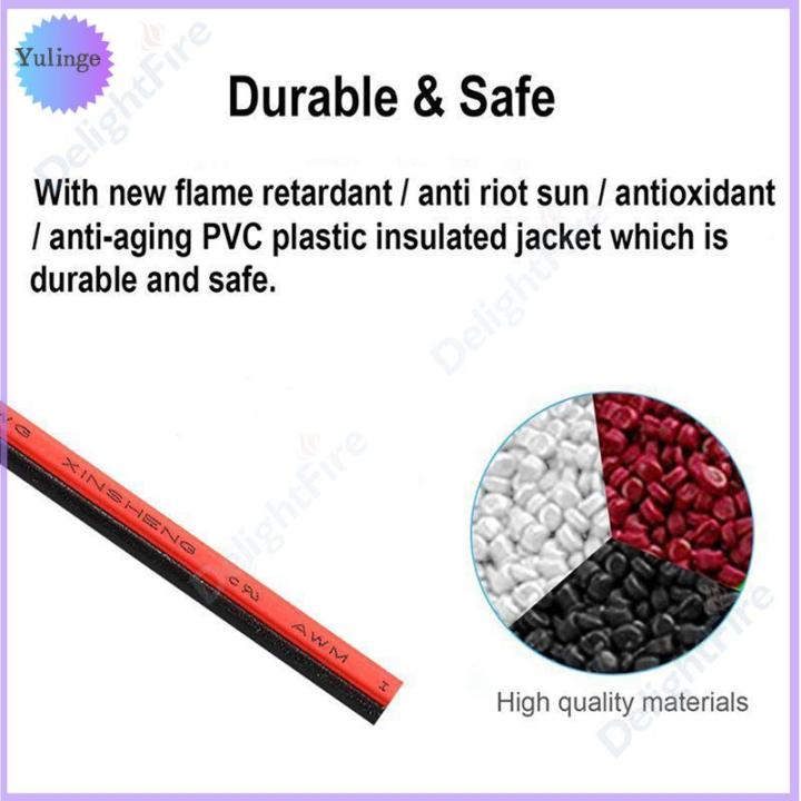 Yulinge 10m LED Cables 2 Pin LED Strip Cable 22AWG 2 Core Red Black ...