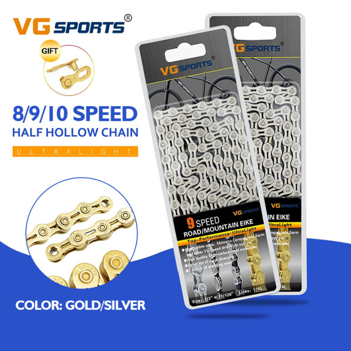 【Gold/Silver】VG Sports Half Hollow Bike Chain 8/9/10 Speed 116L For MTB ...