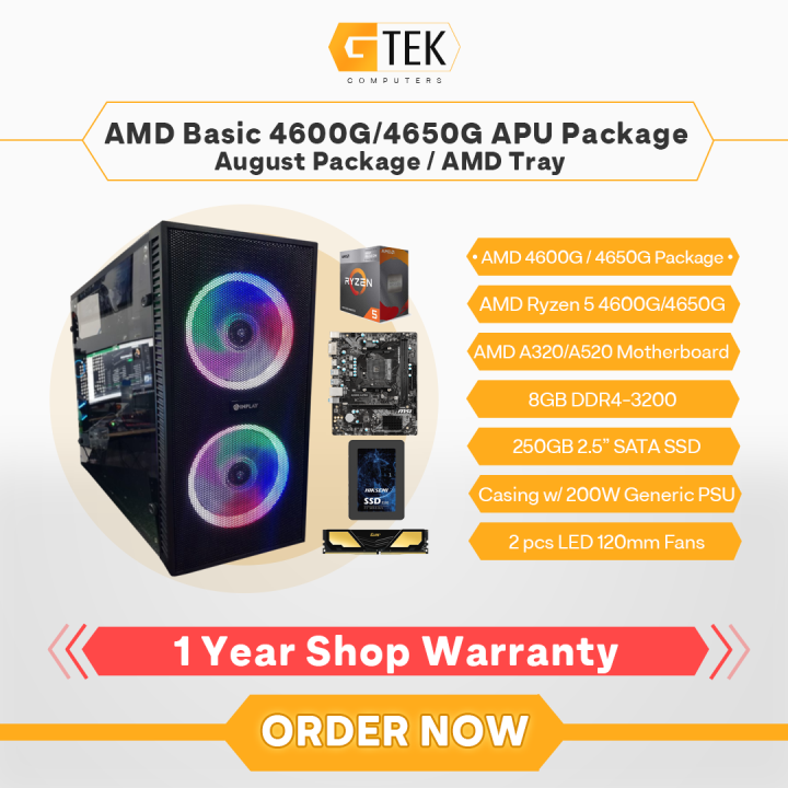 Gtek AMD Ryzen 5 4600G / 4650G A320 / A520 / B450 8GB 256GB 200W Basic ...
