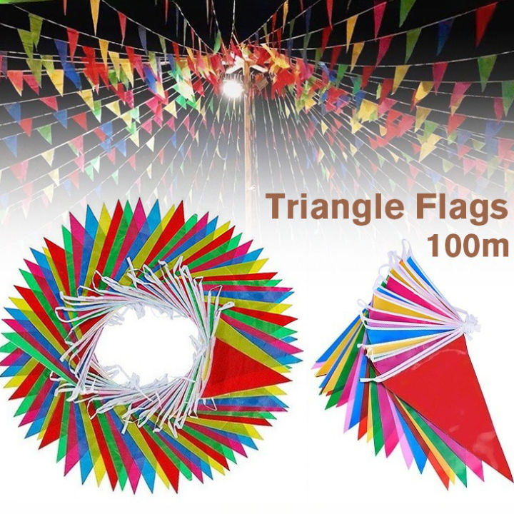 80/100M Colorful Triangle Flags Fiesta Flag Fabric Bunting Flags for ...