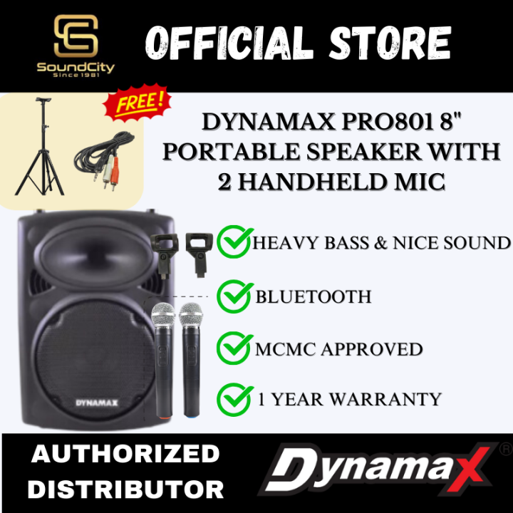 DYNAMAX PRO801 8" Bluetooth Portable Speaker With 2 Handheld Mic | Lazada