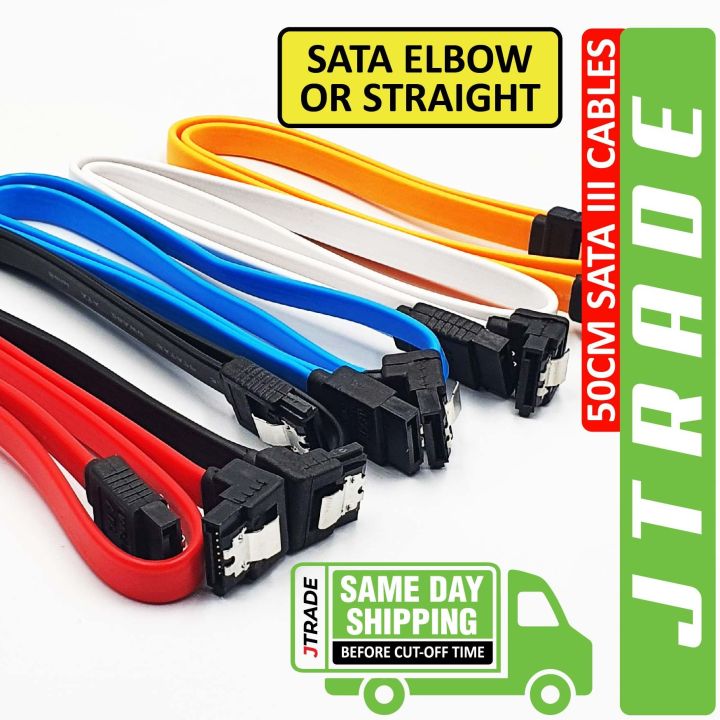 SATA 3 6GB/s Data Cable L Shape or Straight With Clip 50CM White / Red ...