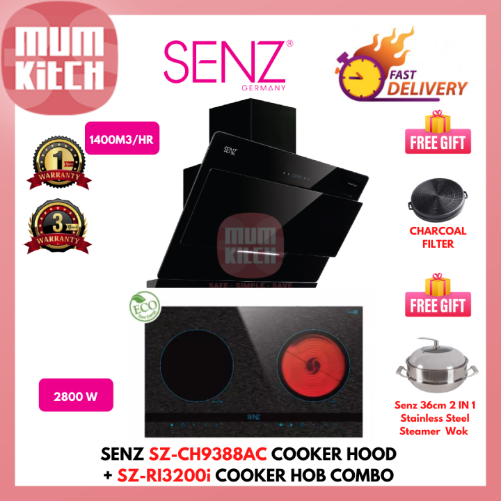 Senz Asap Hood Chimney Hood With SZ-RI3200i 2 in 1 Electric Ceramic ...