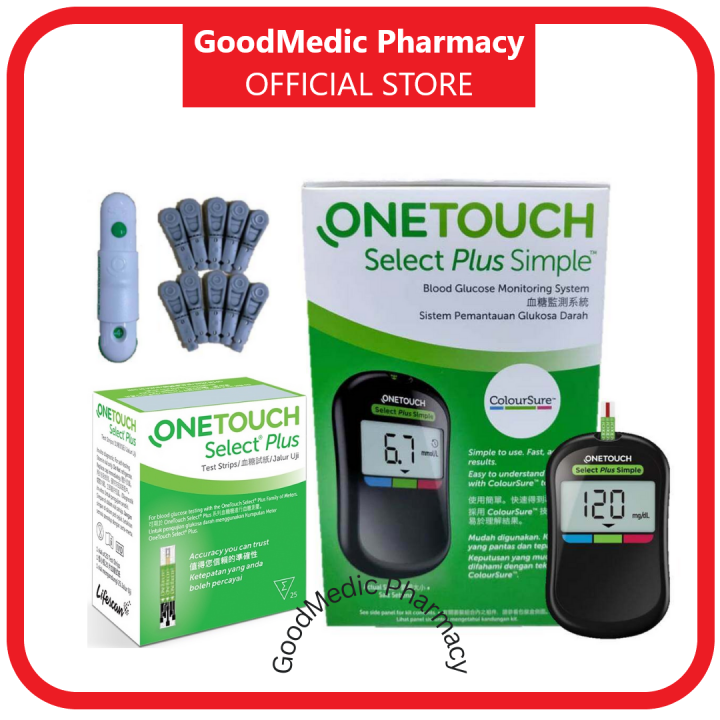 One Touch Select Plus Simple Glucose Meter ColourSure Starter Set (25 ...