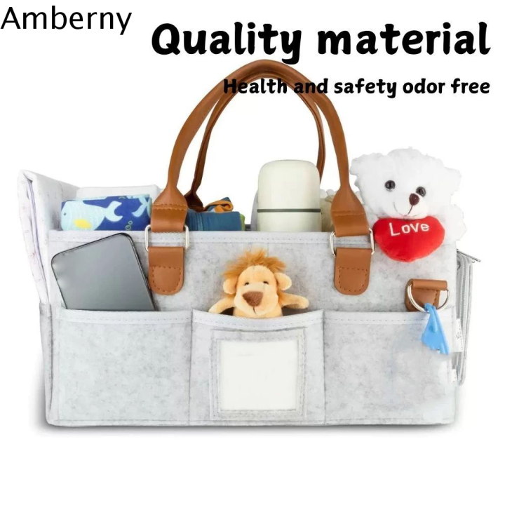 AMBERNY ผ้าสักหลาด กระเป๋าแม่ ดีไซน์พับได้ ความจุขนาดใหญ่ กระเป๋า ...