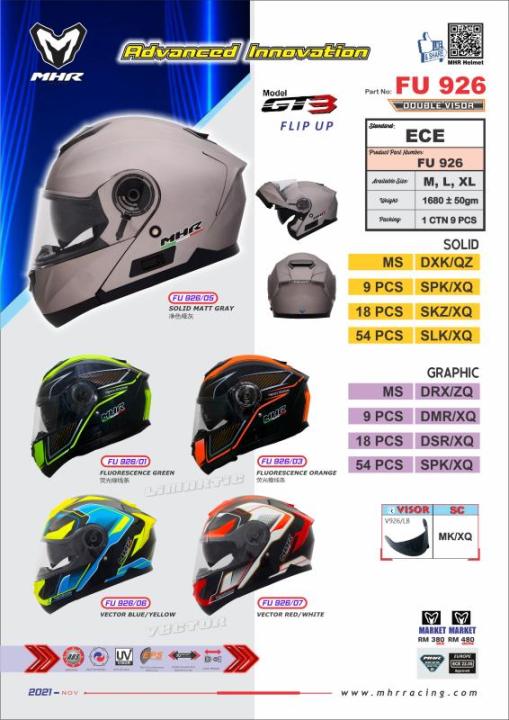 Original MHR Double Visor Flip Up Full Face Motorcycle Helmet FU926 ...