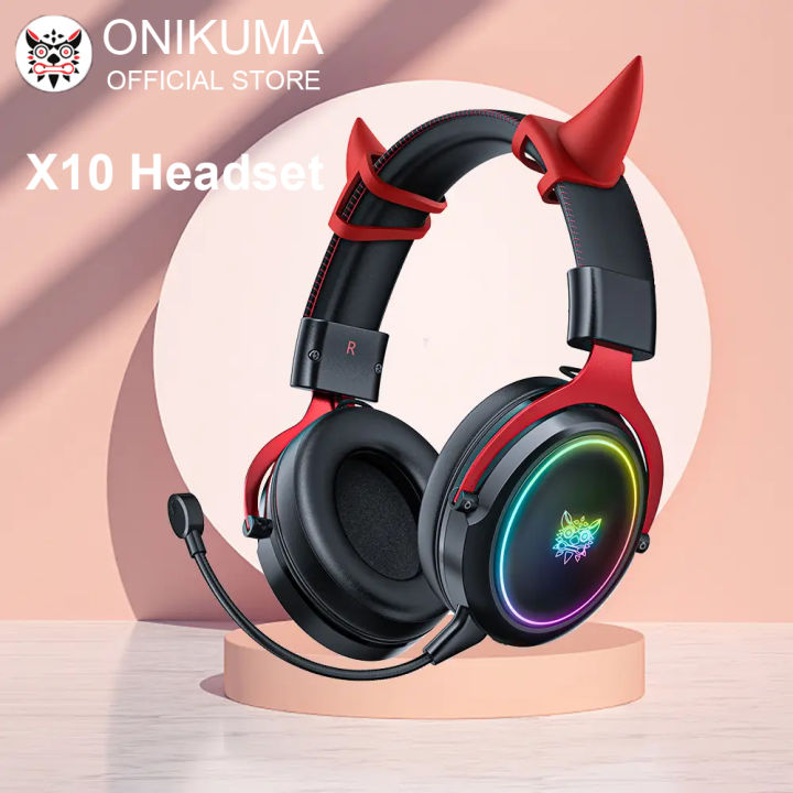 X10 ONIKUMA พร้อมแตรวัวเฮดโฟนแบบมีสาย RGB แสง HD ไมค์ชุดหูฟังเล่นเกมรอบ ...
