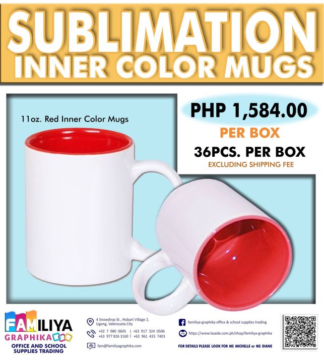 QUAFF - inner color mug for sublimation printing (red) - 36 pieces for ...