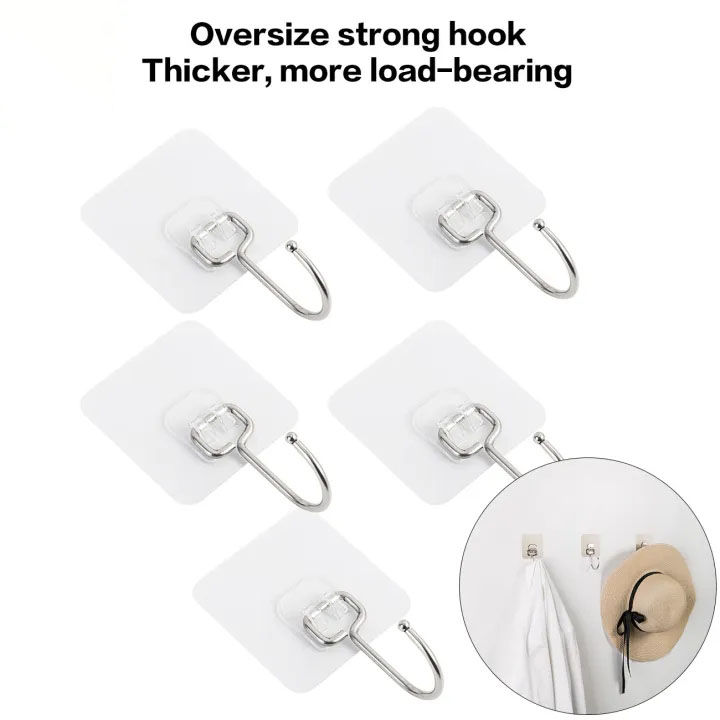 5Pcs Wall Hooks Large Transparent Self Adhesive Wall Hook Waterproof ...