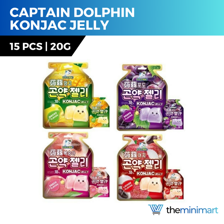 Captain Dolphin Konjac Jelly Korean Fruity Snack 15pcs 20g - Mango / Grape / Lychee / Peach ...