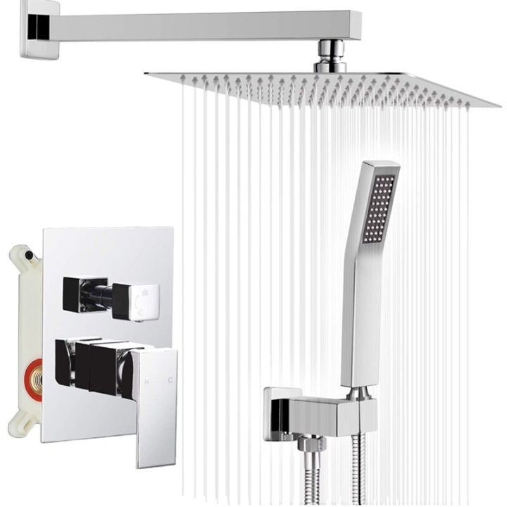Quyanre Wall Mount Bathroom Rain Waterfall Shower Faucets Set Concealed Chrome Shower System ...