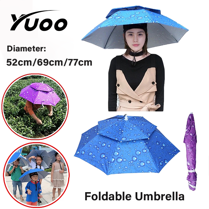 Yuoo หมวกร่มขนาด77ซม.,หมวกกันแดดป้องกันฝนพับได้ใช้ตกปลาปีนเขาตั้งแคมป์ ...