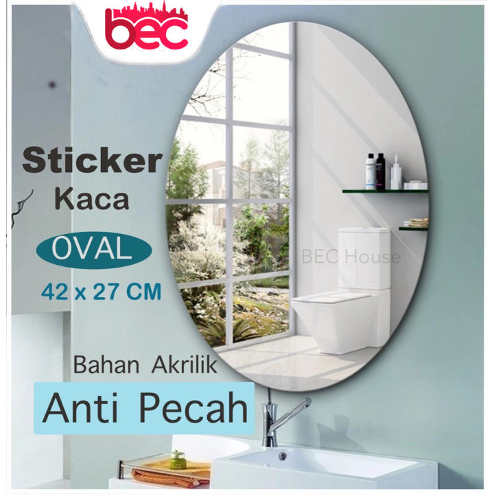 STICKER CERMIN OVAL 3D STIKER DINDING Kaca Acrylic Sudah Dengan Perekat ...
