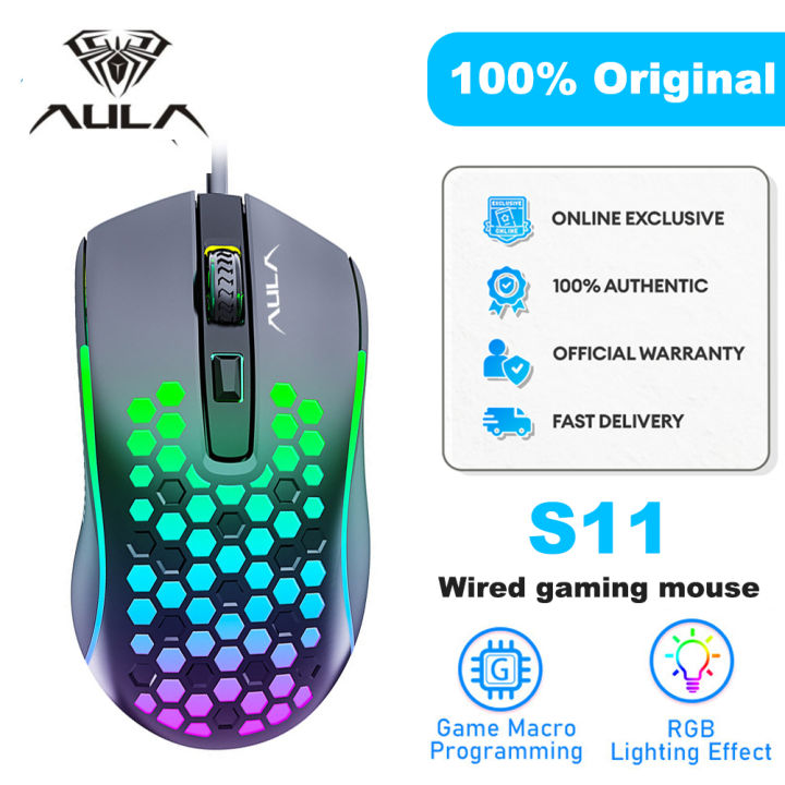 AULA S11 Wired Gaming Mouse,3600DPI ,Lightweight,RGB Lighting Zero LAG ...