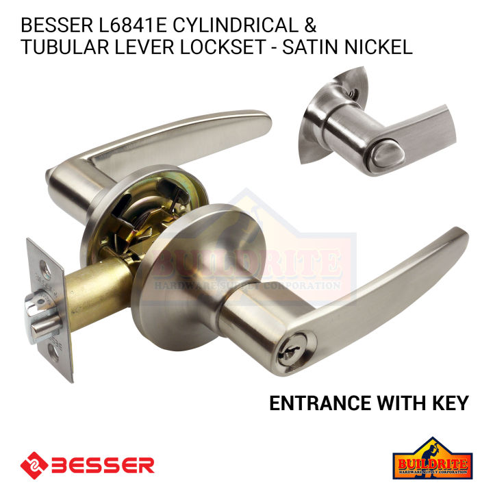BESSER L6841E TUBULAR DOOR KNOB LOCKSET LEVER ENTRANCE SATIN NICKEL ...