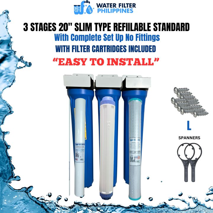 Water Filtration System 3 Stages 20" Slim Type Refillable Deepwell ...