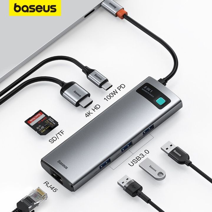 Baseus USB C HUB USB to Multi HDMI-compatible USB 3.0 RJ45 Carder ...