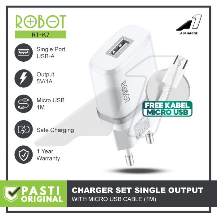 ROBOT RT-K7 Quick Charger Set Kabel Data Micro USB Oppo Vivo Samsung ...