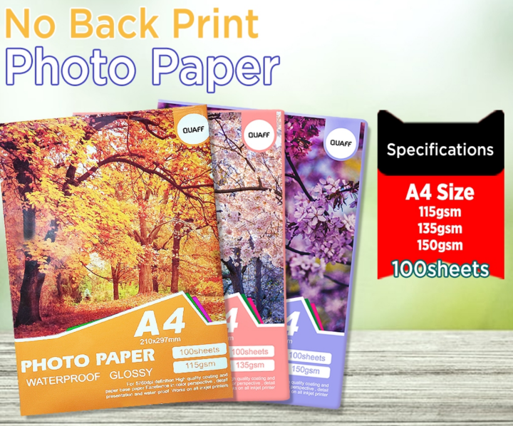 Quaff A4 Size Waterproof Glossy Photo Paper No Back Print 115gsm 135gsm ...