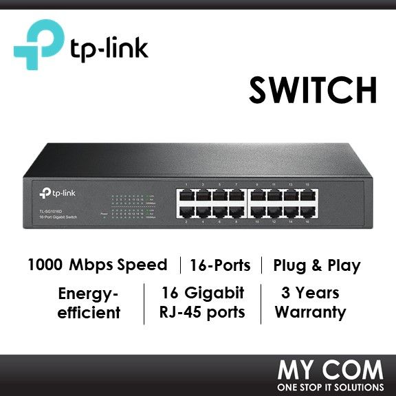 TP-Link TL-SG1016D 16 Port 1000 Mbps Gigabit Desktop Rackmount Switch ...