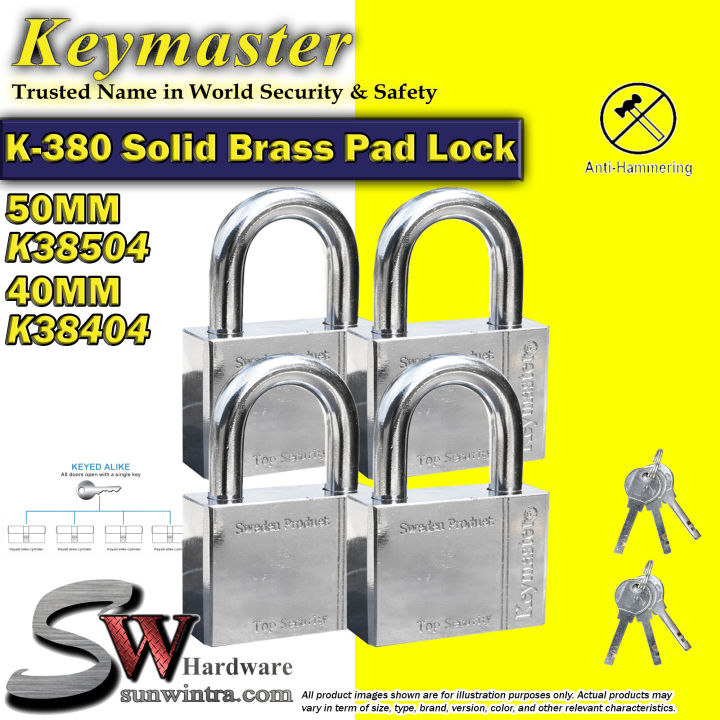 Keymaster K380 40MM / 50MM Chrome Solid Brass Padlock (Key-Alike ...