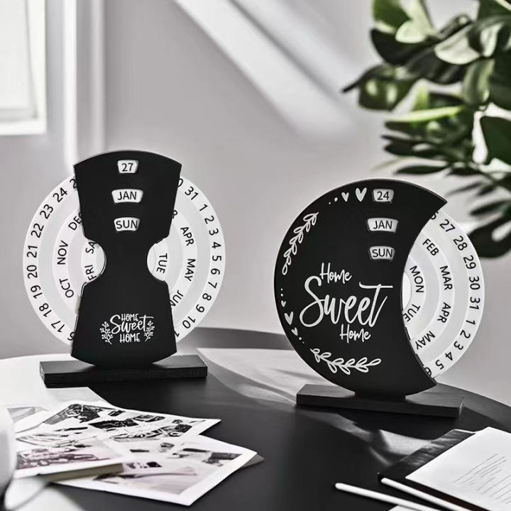 tengding Perpetual Calendar, Wooden Disc Perpetual Desk Calendar ...
