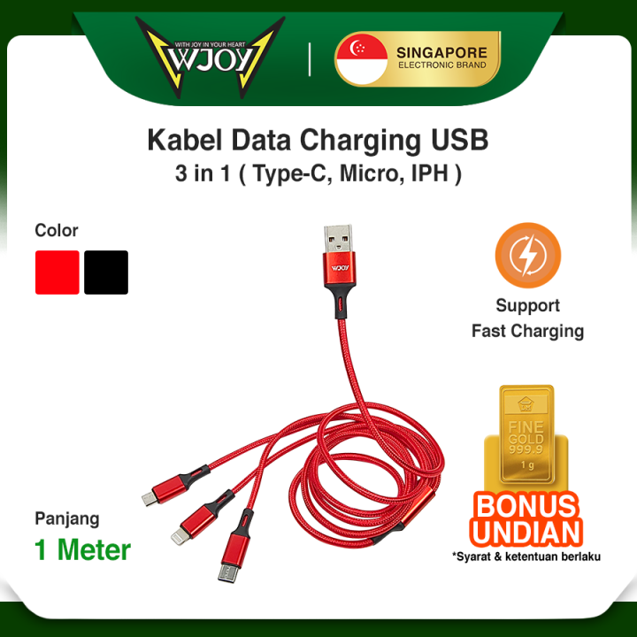 WJOY CB-21 Kabel Data Charger Carger Casan 3 In 1 Fast Charging 1 Meter ...