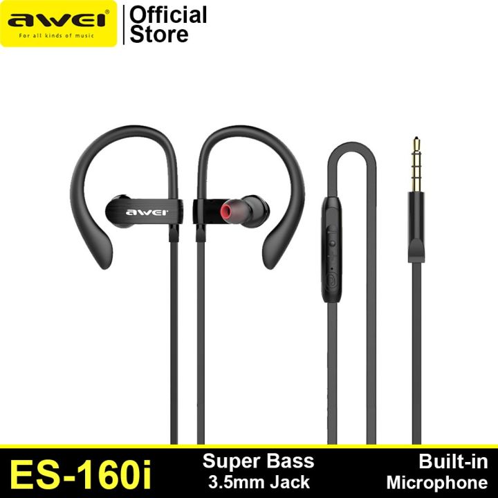 Awei ES-160i Earbuds Ear-Hook Earphones 3.5mm Jack Headset With ...