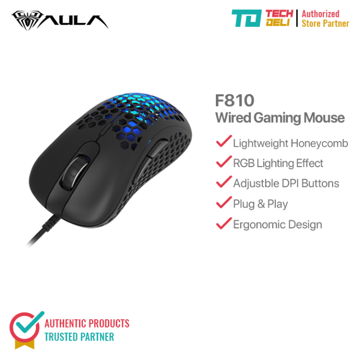 Aula F810 RGB Lightweight Honeycomb Shell Wired Gaming Mouse, DPI ...