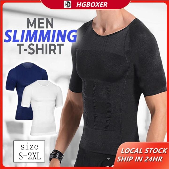 Mens Slimming T Shirt Compression Shirts Gynecomastia Undershirt Waist ...