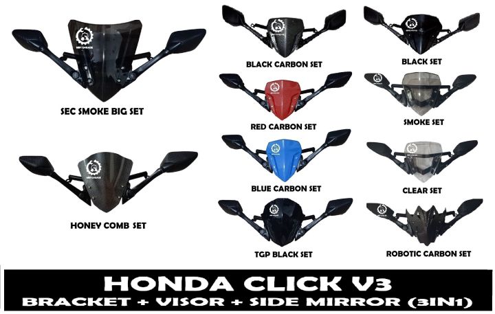 HONDA CLICK V3 - Side Mirror + Heavy Duty Bracket + Visor (3in1 ...