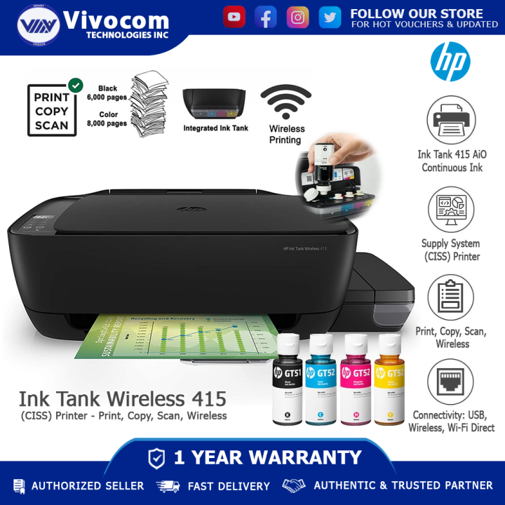 HP ink tank 415 AIO continuous ink supply system (CISS) printer-print ...