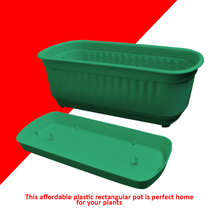 Rectangular Plastic Plant Pot with Tray - Durable Green Flower Box for ...