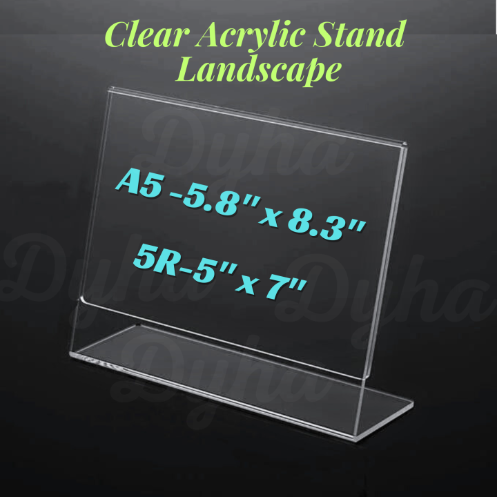 Clear Acrylic Stand A5, 5R LANDSCAPE [Slant/L type] Sign Photo Holder ...