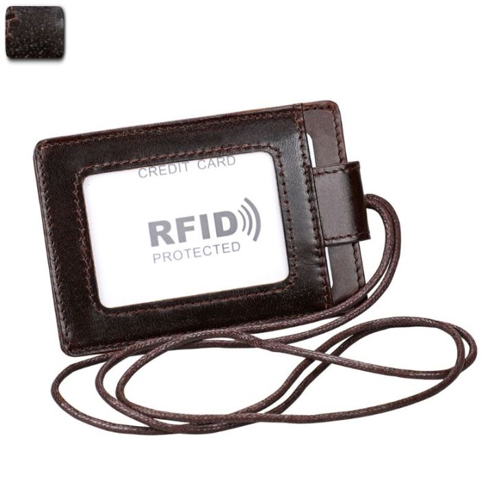 Portable RFID ID Badge Credit Card Holder Genuine Leather Pocket Case ...