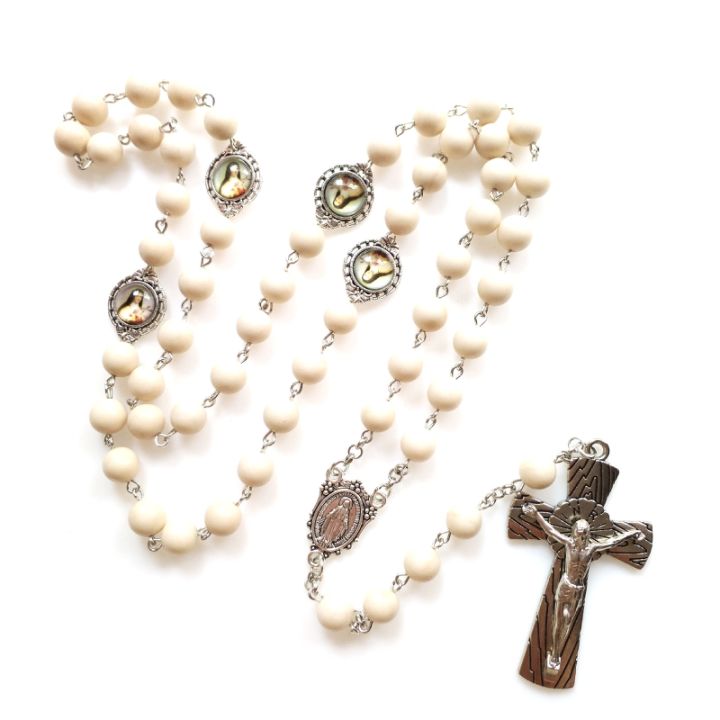 Chuỗi Hạt Mân Côi Màu Trắng Vòng Cổ Công Giáo Huy Chương Đức Mẹ Đồng ...