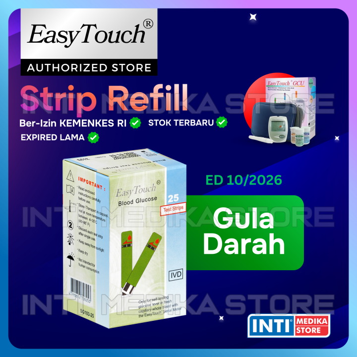 EASYTOUCH - Strip Tes GULA DARAH Isi 25 pcs | Refill BLOOD GLUCOSE Test ...