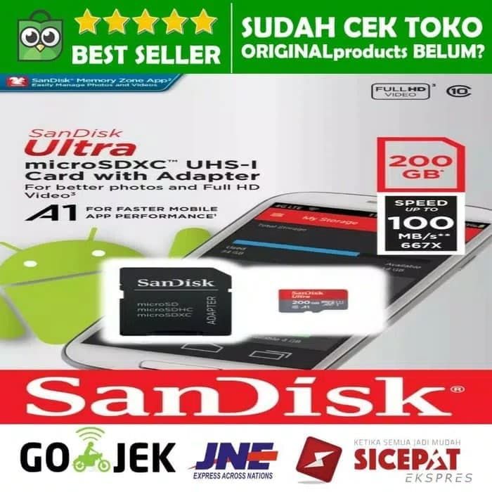 Micro SD sandisk 200 gb 200gb ultra cl 10 microsd 100mbps 100mb/s ...