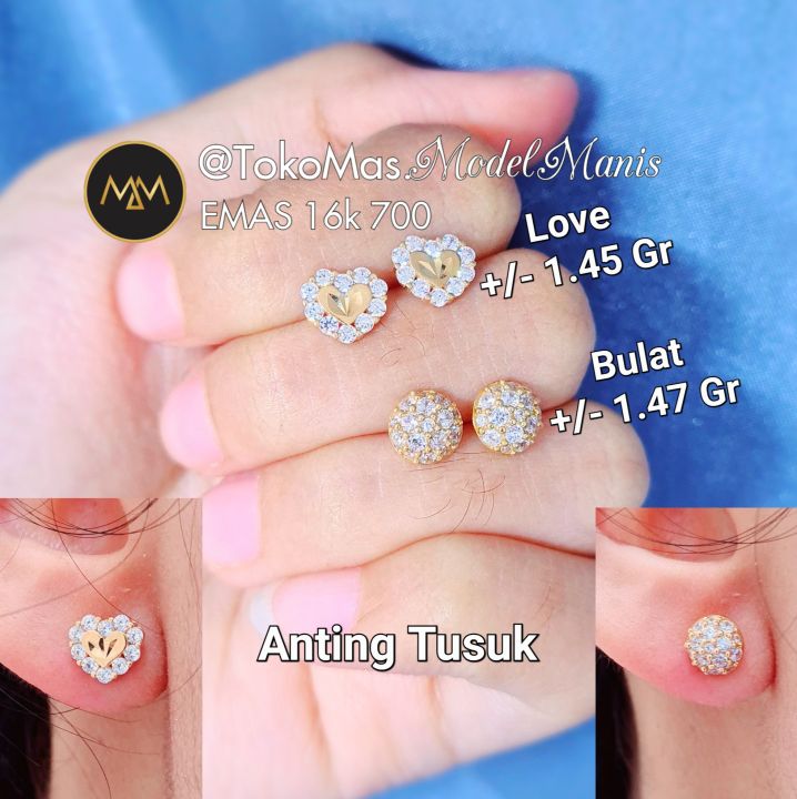 Anting Tusuk Love - Bulat Emas Kuning 700 kadar 16k | Lazada Indonesia
