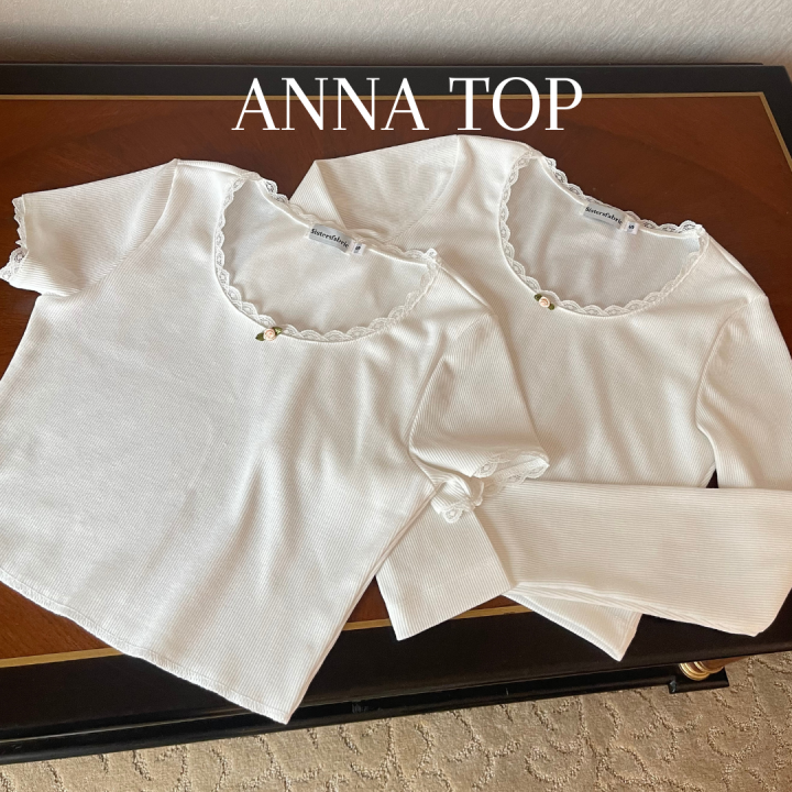 Anna top by sistersfabric เเขนสั้นและเเขนยาว เสื้อผ้าร่องติดระบายลูกไม้ ...