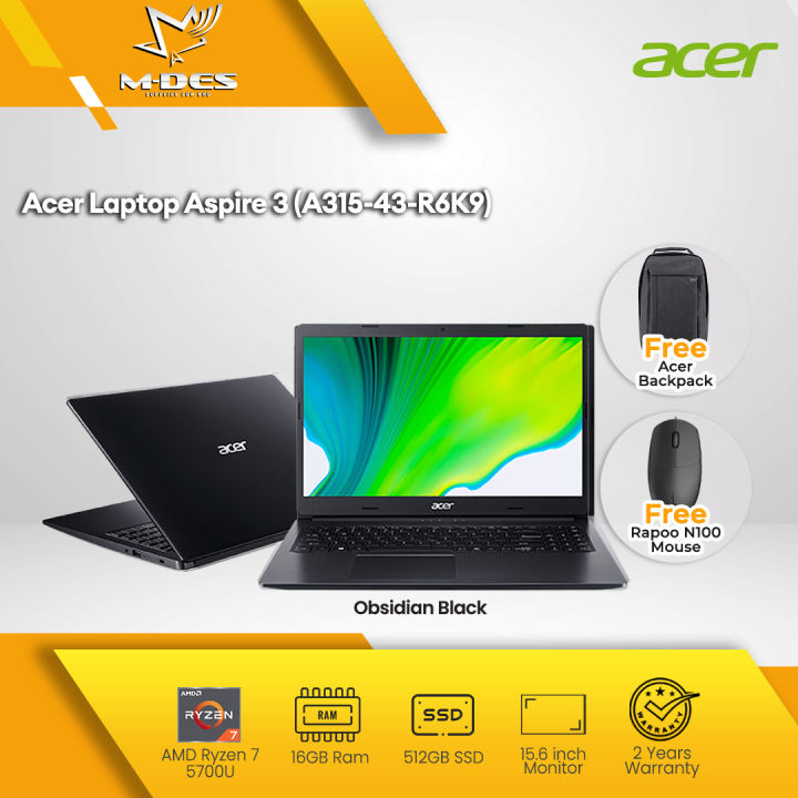 Acer Aspire 3 A315-43-R6K9 15.6'' FHD Charcoal Black Laptop / Notebook ( AMD Ryzen 7 5700U, 16GB ...