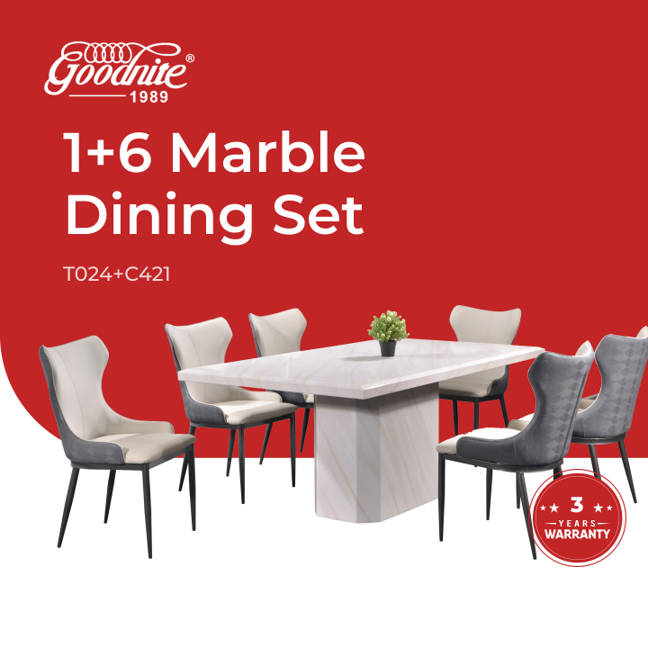 Goodnite T024+C421 1+6 Marble Dining Set (1800mm) / 1+8 Marble Dining Set (2100mm) | Lazada